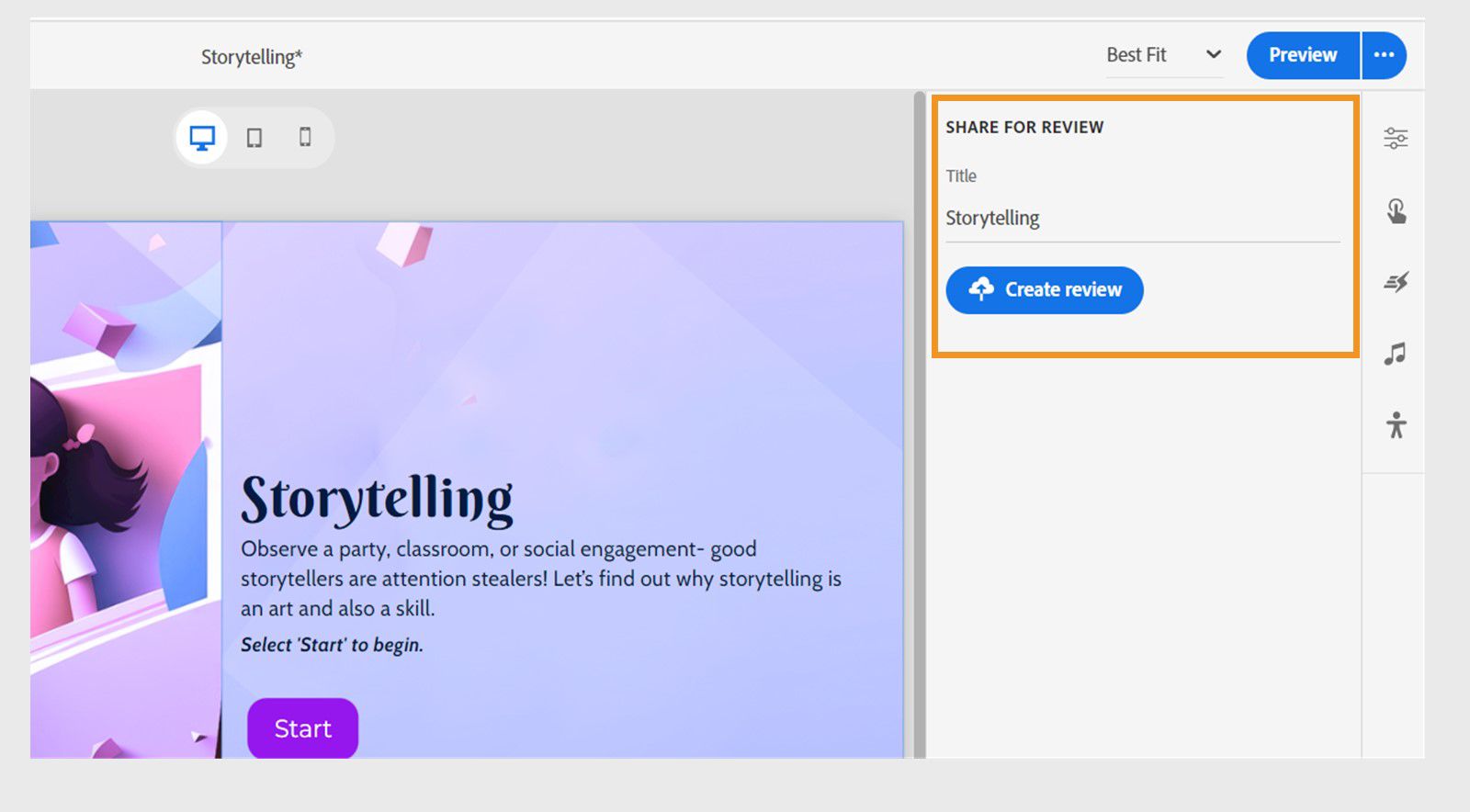 Share a Captivate project for review